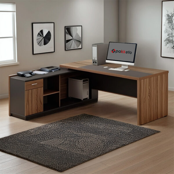 Professional Desk With Left Corner Oscar Homepaketo Melamine In Walnut ...